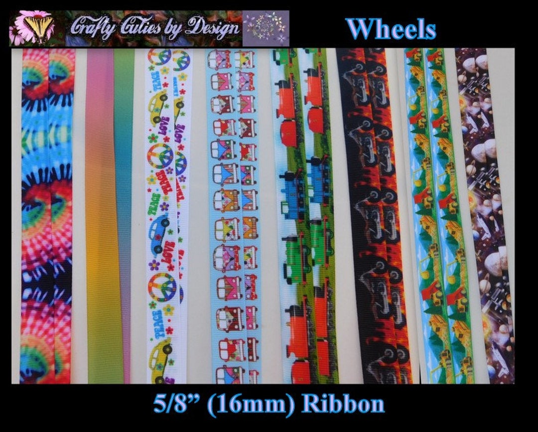 5/8" Ribbon - Wheels - 16mm Motorcycles, VW Bus, Love Bug Beetle, Tie ...