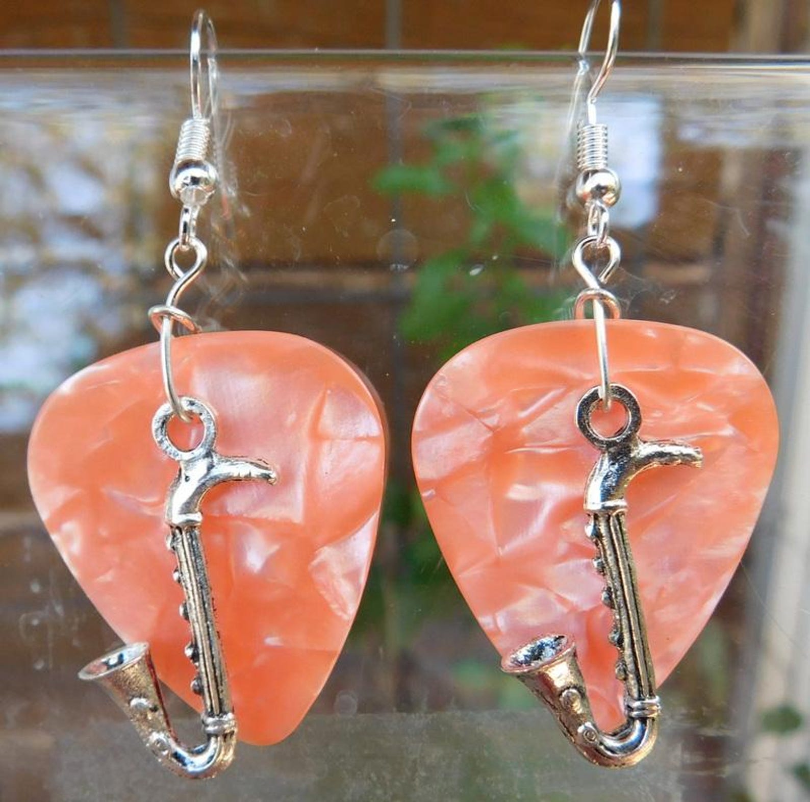 Saxophone Earrings, Musical Guitar Pick Jewelry, Choice 12 Colors ...