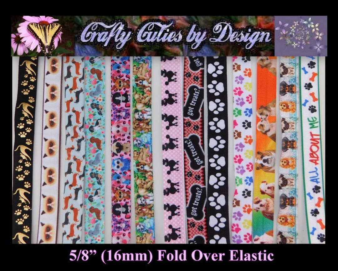 FOE Ribbon - Dogs & Cats - 5/8" 16mm - Printed Fold Over Elastic by ...