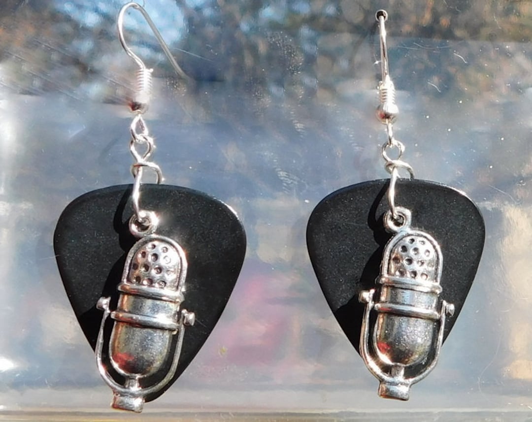 Radio Station Studio Microphone Earrings, Musical Guitar Pick Jewelry ...