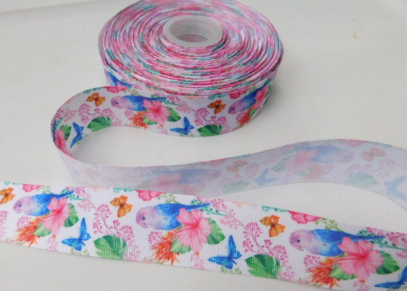 1.5" Exotic Birds Ribbon - Parrot, Peacock, Flamingo, Swan - 38mm ...