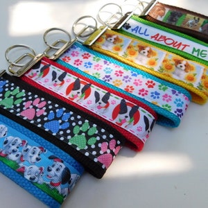 Pawprints & Dogs Key Fob Wristlet, Key Chain - Cotton Webbing, Ribbon ...