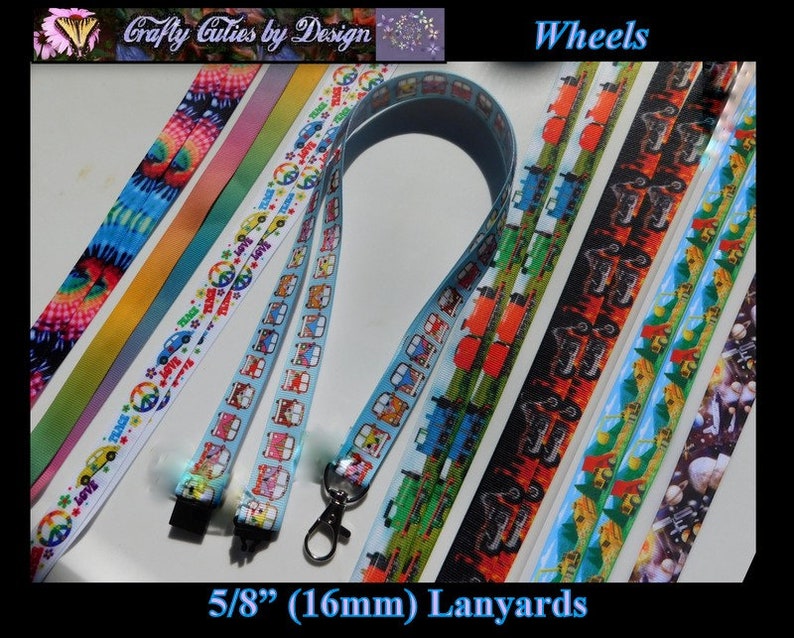 16mm 5/8" Wheels - Mask Lanyard or ID Lanyard, Lightweight Single Sided Print Grosgrain Ribbon ...