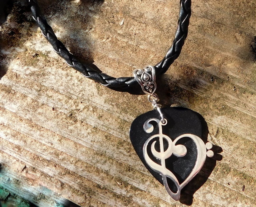 Treble Clef Bass Heart Necklace, Music Note Chain, Musical Guitar Pick ...