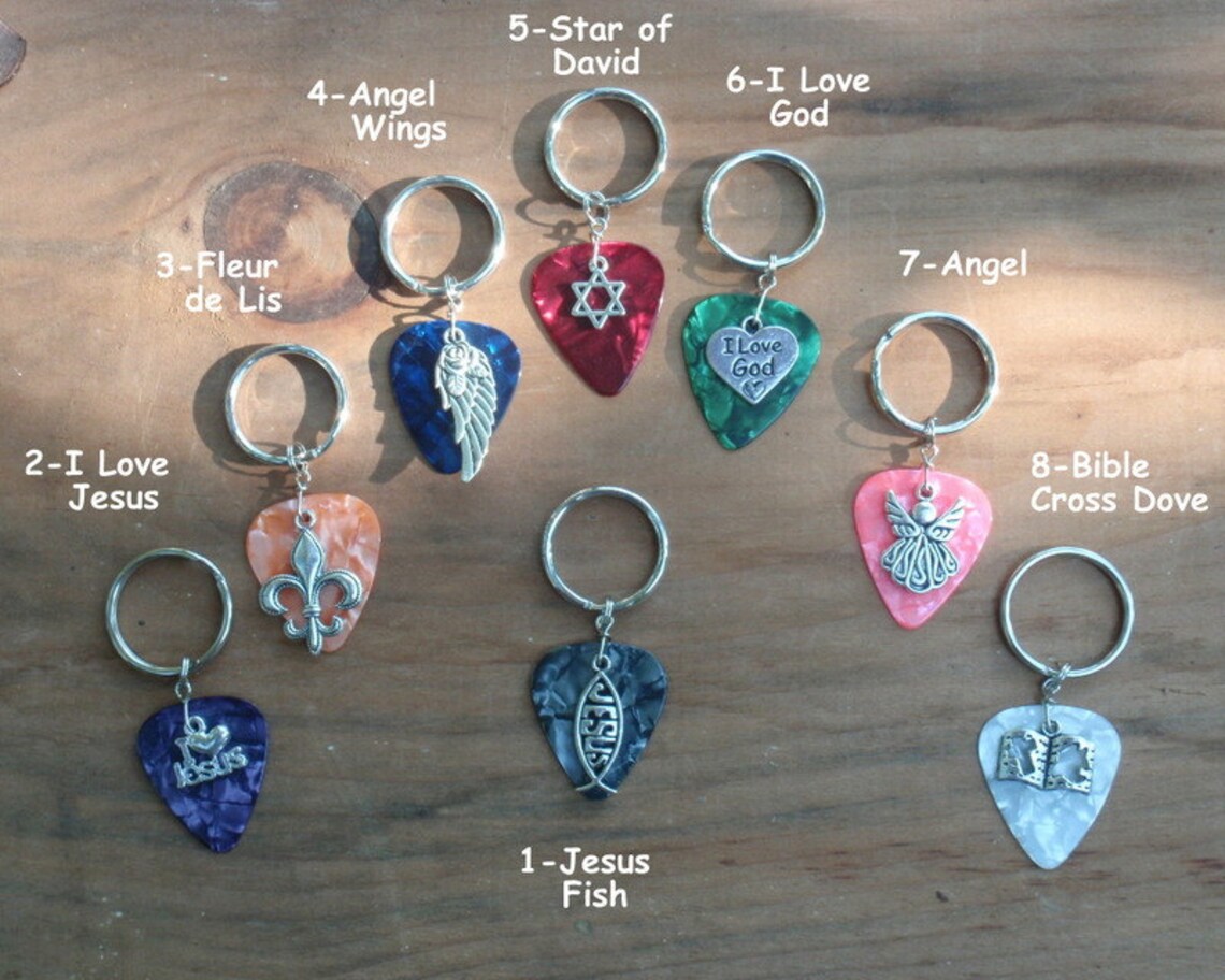 Religious Key Chain, 16 Colors Pick, Jesus Icthus, I Love Jesus, Fleur ...