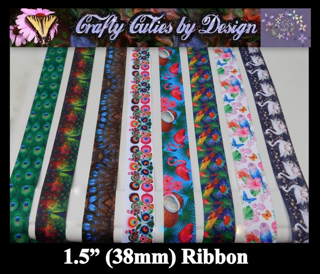 1.5" Exotic Birds Ribbon - Parrot, Peacock, Flamingo, Swan - 38mm ...