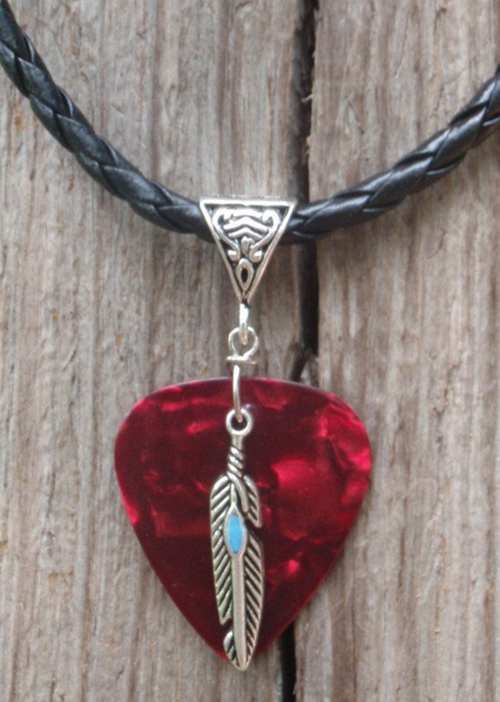 Feather Necklace Guitar Pick Southwest Jewelry Triangle Bail - Etsy