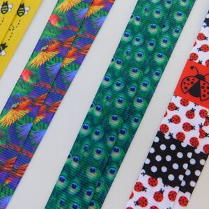5/8" Ribbon - Birds & Flowers - Parrots Macaws, Peacock Feathers, Bees ...