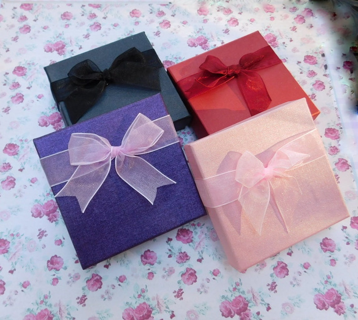 Lacy Bow Jewelry Gift Box 3.5 Square Sparkly Textured | Etsy