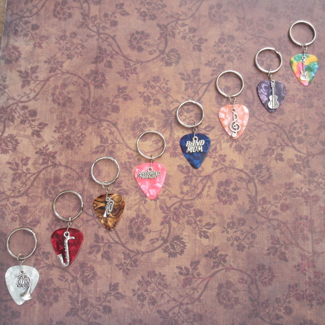 Music Band Key Chain Choice Music Note, Trumpet, Violin, Guitar, French ...