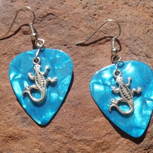 Lizard Earrings, Wildlife Guitar Pick Jewelry, Choice 12 Colors Pierced ...
