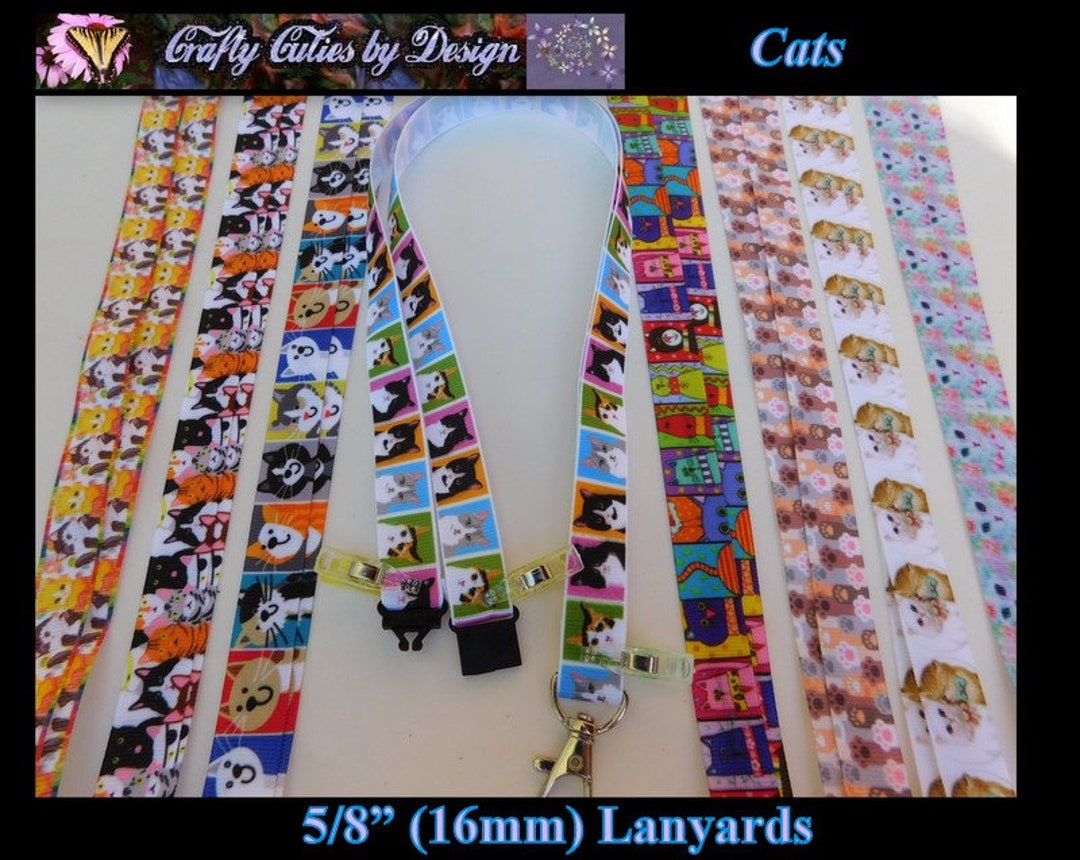 16mm 5/8" Cats - Mask Lanyard or ID Lanyard, Lightweight Single Sided ...