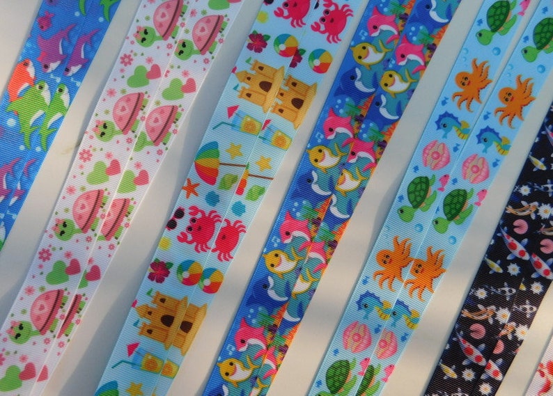 3 Yards Cute Oceans & Sharks Grosgrain Ribbon Your | Etsy