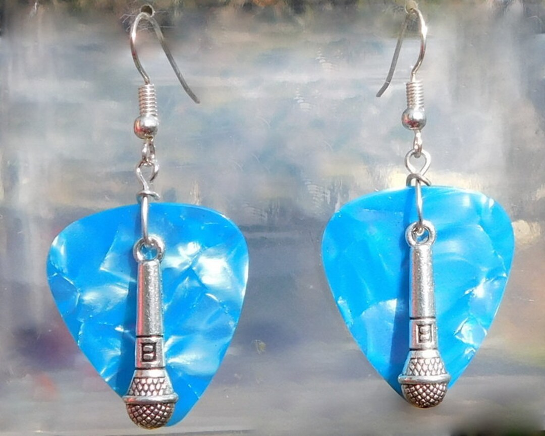 Microphone Earrings, Mic Guitar Pick Jewelry, Choice 12 Colors, Pierced ...