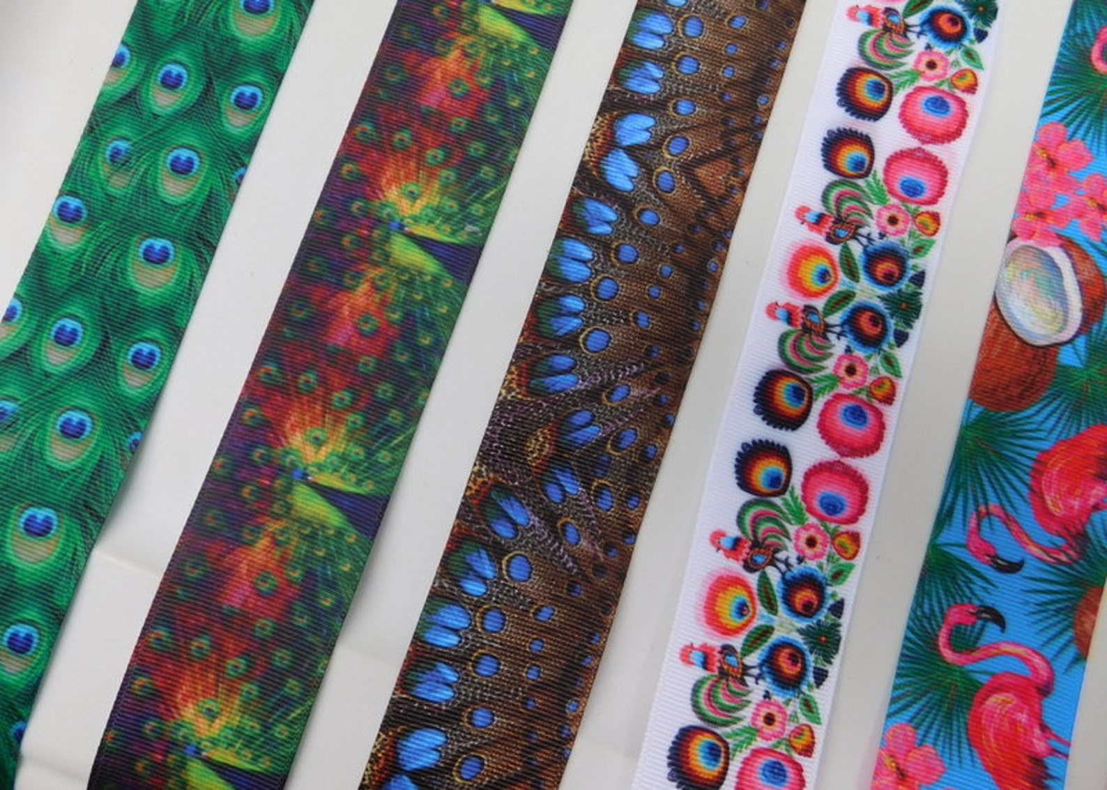 1.5" Exotic Birds Ribbon - Parrot, Peacock, Flamingo, Swan - 38mm ...