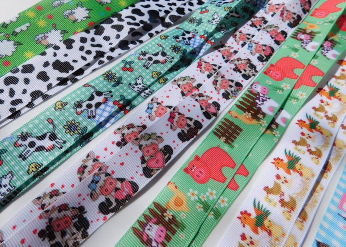 3 Yards - Farm Animals - Grosgrain Ribbon - Your Choice Style - Single ...