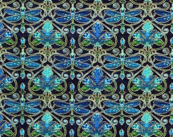 Gold Green Blue Damask Fabric - Etsy