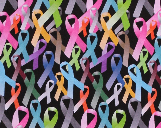 Mook Fabrics Multi Colored Cancer Awareness Ribbons 100% Quilt Shop ...