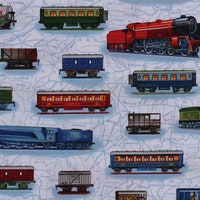 Locomotives Fabric - Railroad Symbols by Thin Line Textiles ...