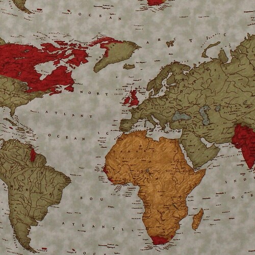 Cotton World Map Maps Continents Countries Oceans Travel - Etsy