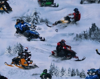 Snowmobiles Fabric Vintage Snowmobile Illustration Winter Outdoors ...