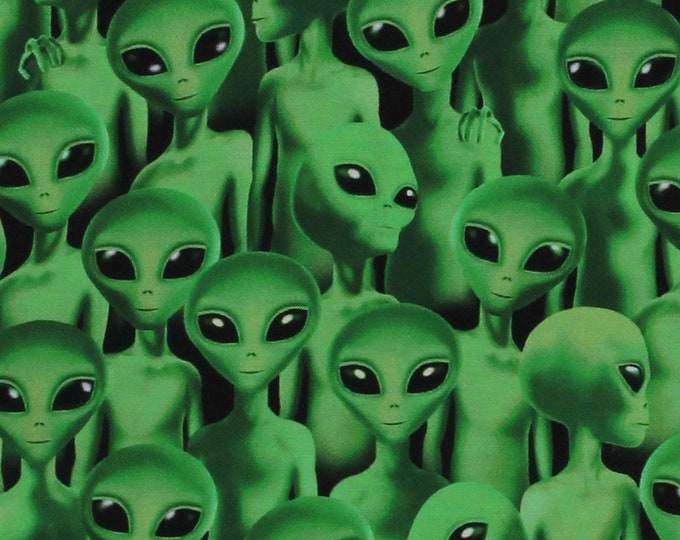 Cotton Aliens Outer Space Creatures Foreign Spaceship Green Cotton ...