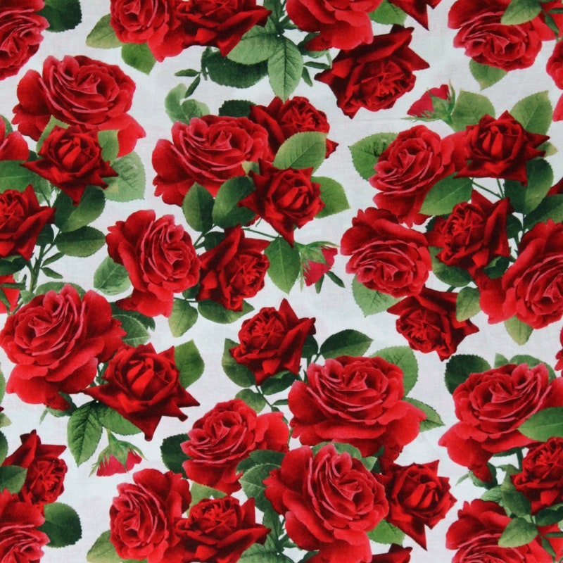Red Rose Fabric - Etsy