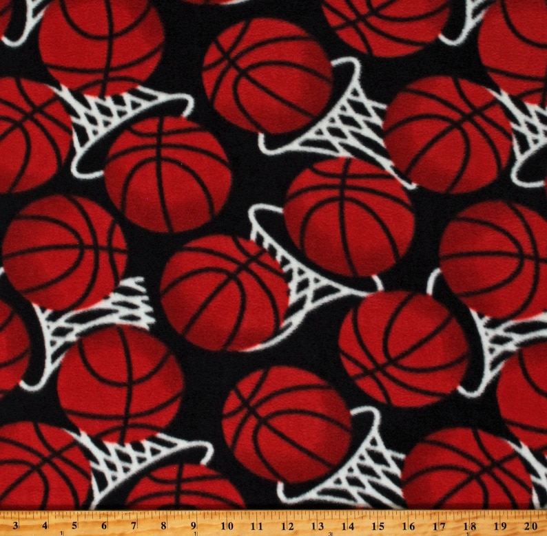 Fleece Basketballs Balls Nets Hoops Allover on Black Sports Fleece ...