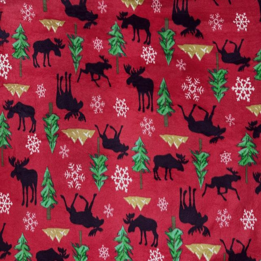Fleece Moose Lodge Red Wildlife Northwoods Mountains Snowflakes Pine ...