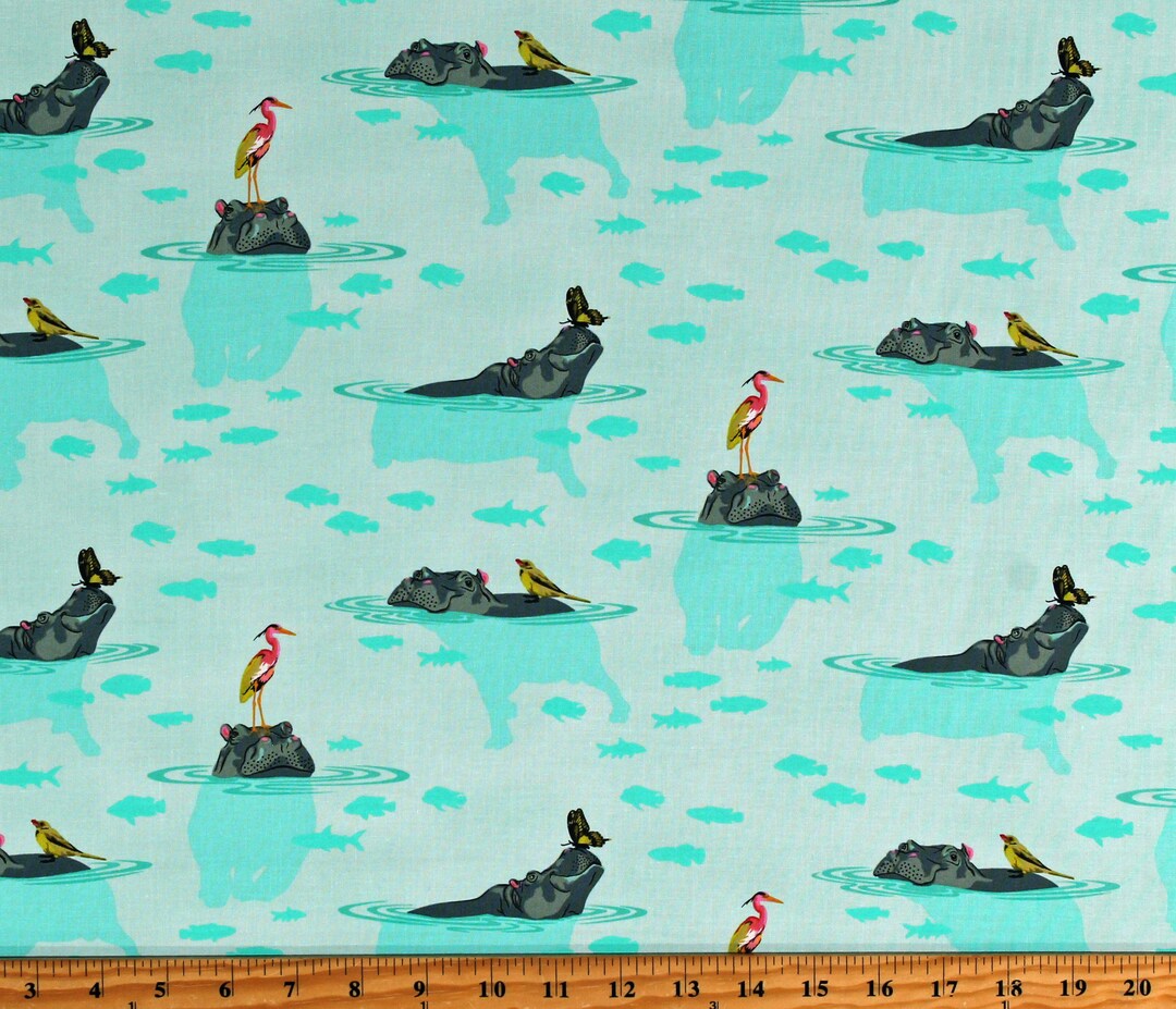 Cotton Tula Pink Everglow My Hippos Don't Lie Animals Spirit Mint ...