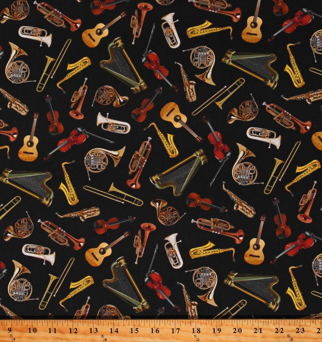 Cotton Musical Instruments Orchestra Band French Horn Trumpet Violin ...