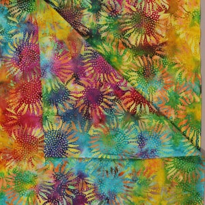 Cotton Batik Sunflowers Multi-colored Flowers Floral Blossoms Gardens ...