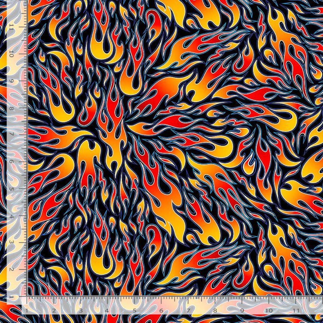 Cotton Fires Flames Heat Hot Timeless Treasures Black Cotton Fabric ...