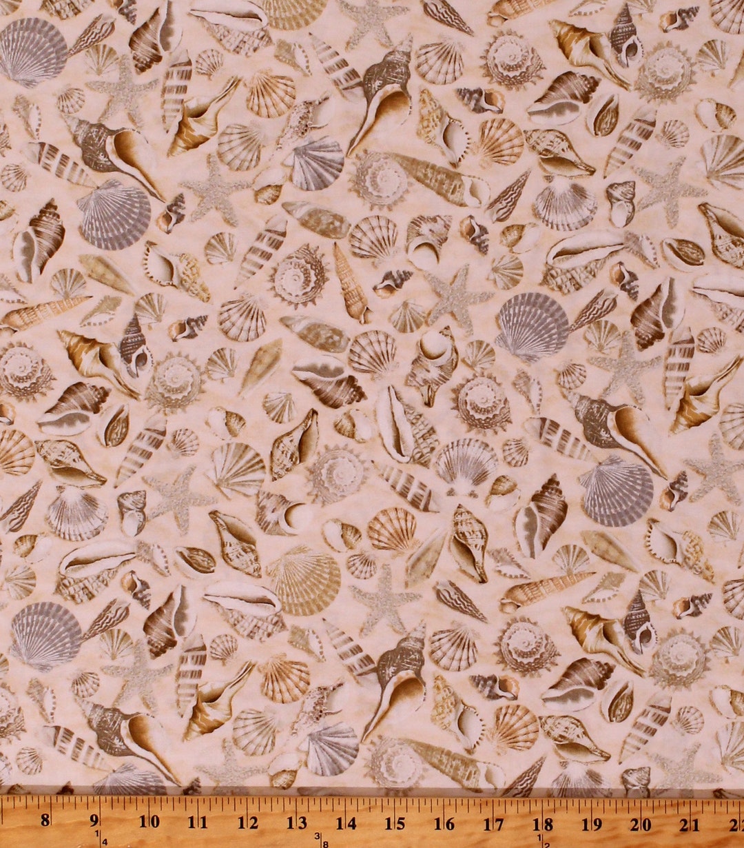 Cotton Sea Shells Cream Seashells Starfish Beach Ocean Nautical Sand ...