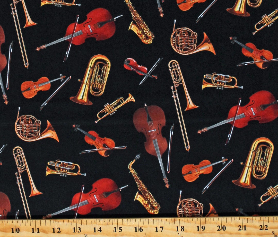 Cotton Musical Instruments Musicians Orchestra Band Jazz Black Cotton ...