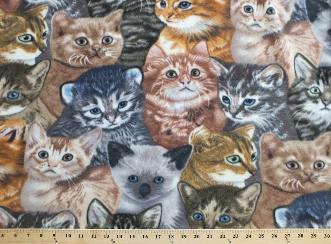 Fleece Kittens Cats Fleece Fabric Print by the Yard A31772b - Etsy