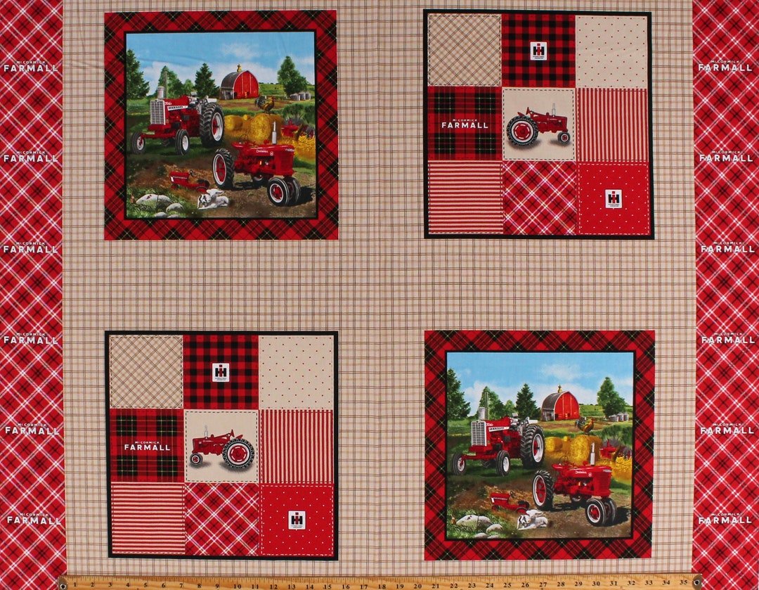 36" X 44" Panel Mccormick Farmall Farm Tractor Barn Plaid Pillow Cotton ...