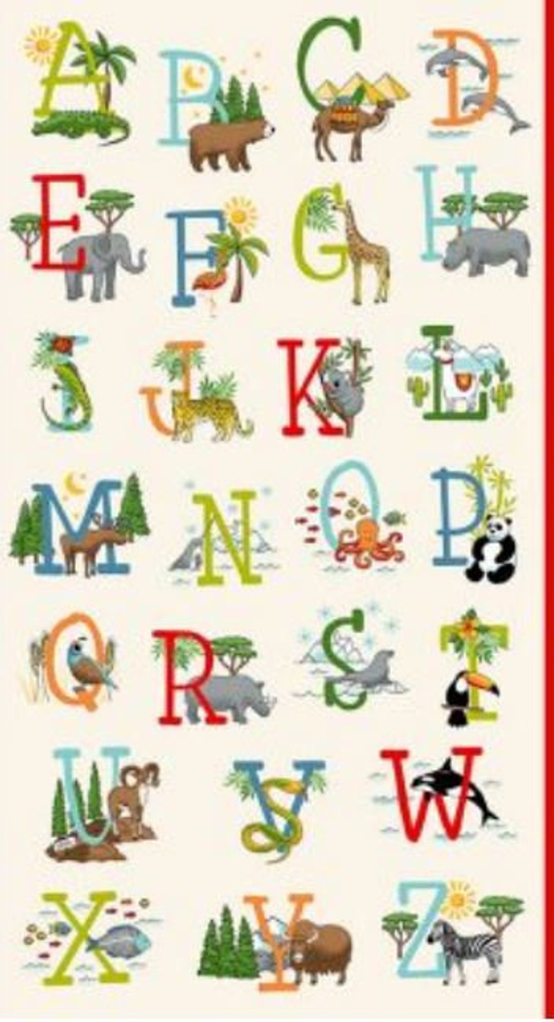 24" X 44" Panel ABC Around the World 2 Abc's Alphabet Animals Kids ...