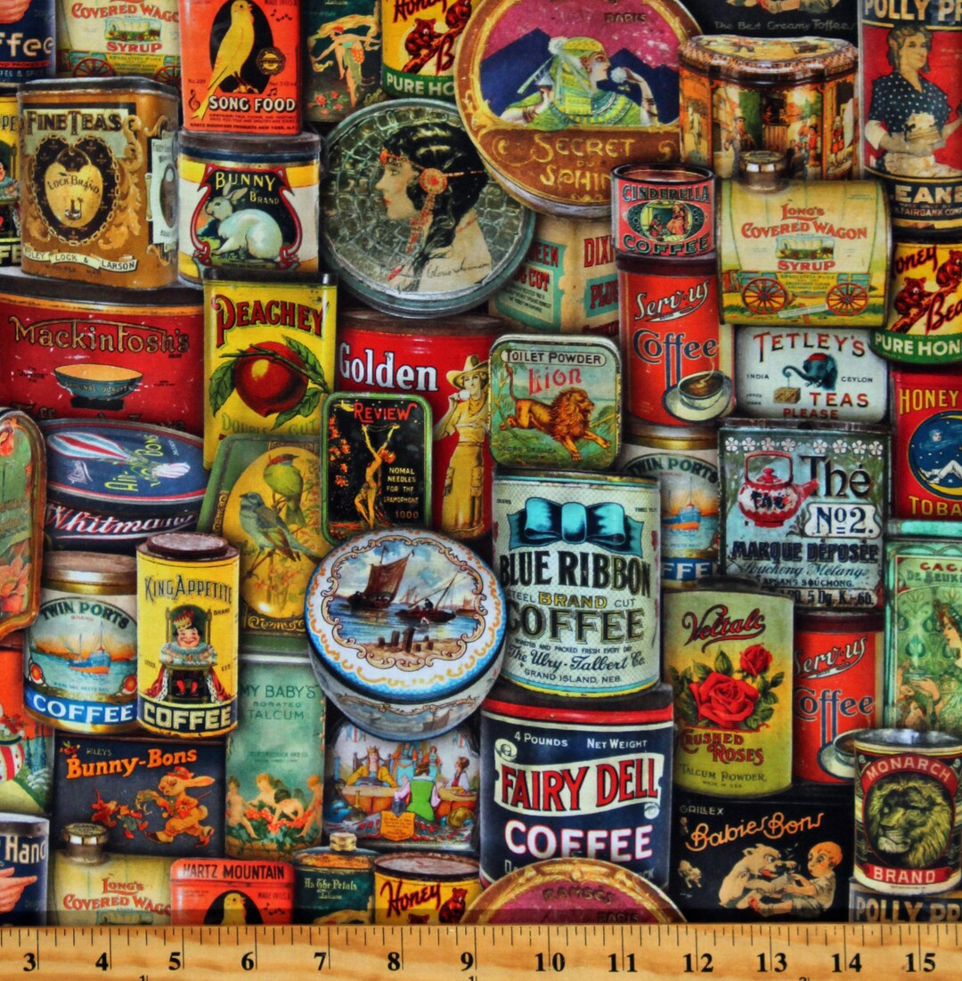 Cotton Tea Tins Coffee Cans Tobacco Talcum Powder Vintage-look Library ...