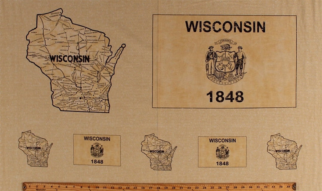 23.5" X 44" Panel Vintage Maps Map of Wisconsin 1848 the State of ...