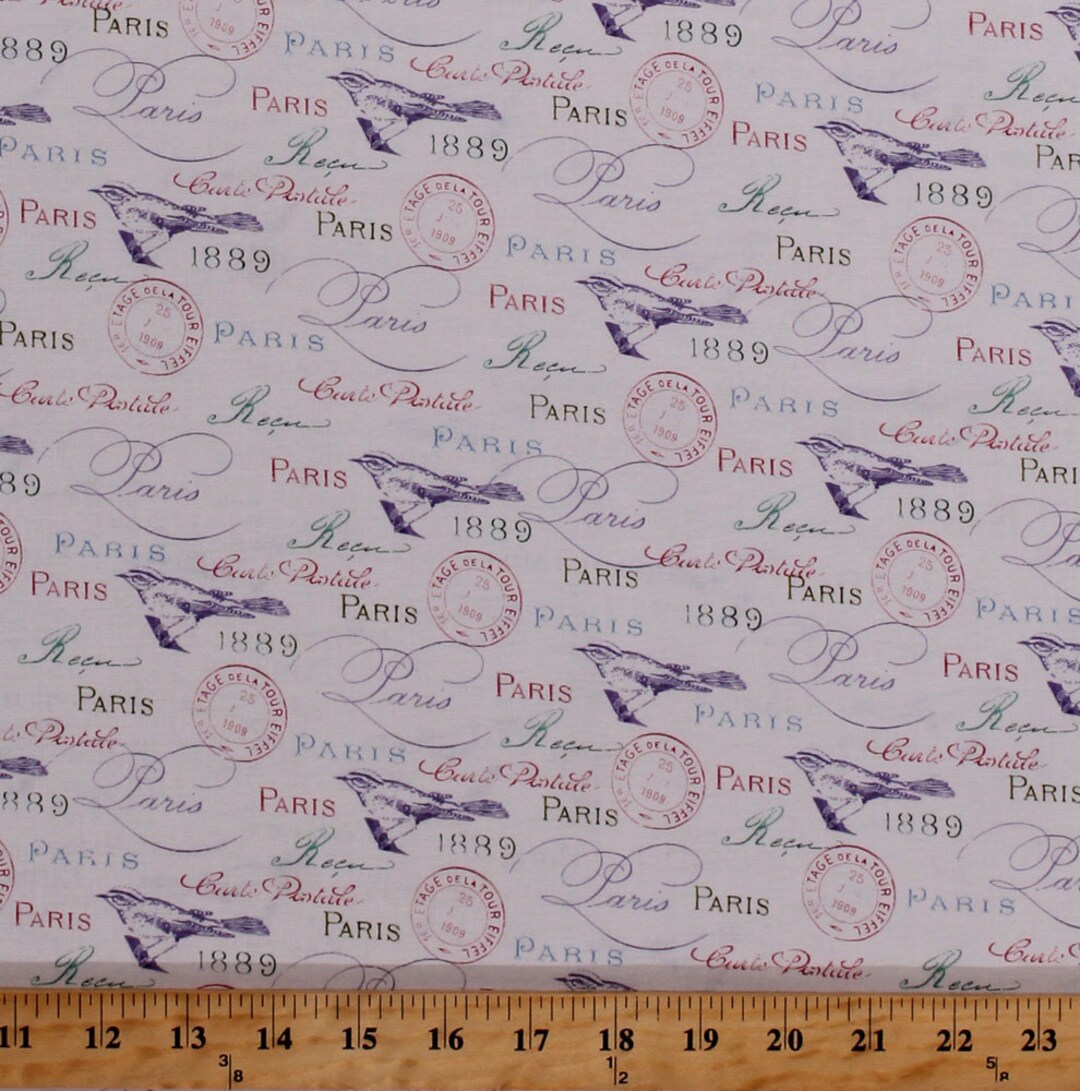 Cotton Paris France French Words Cursive Script Birds Stamps 1889 World ...