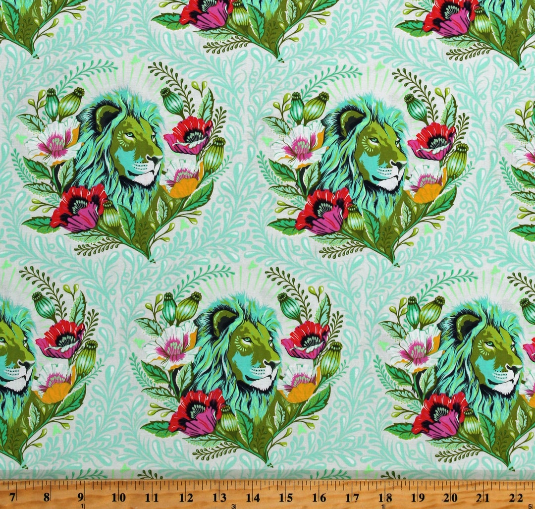 Cotton Tula Pink Everglow Good Hair Day Lions Animals Floral Karma Gray ...