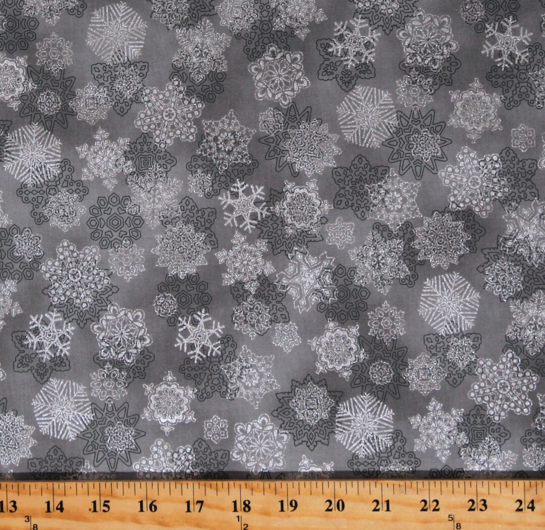 Cotton Snowflakes Silver Metallic on Gray Winter Christmas Holiday ...