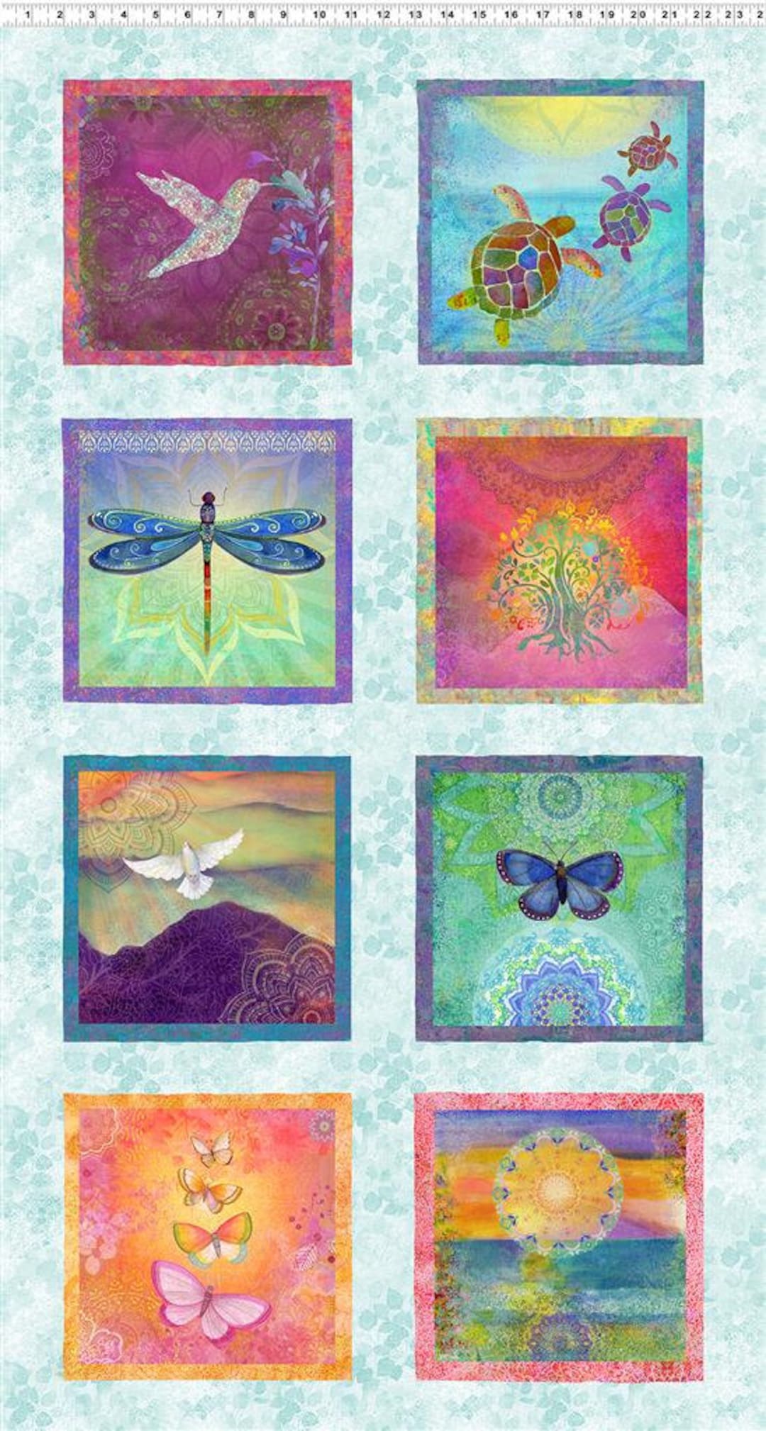 24" X 44" Panel Zen by Sue Zipkin Light Teal Butterflies Hummingbird ...