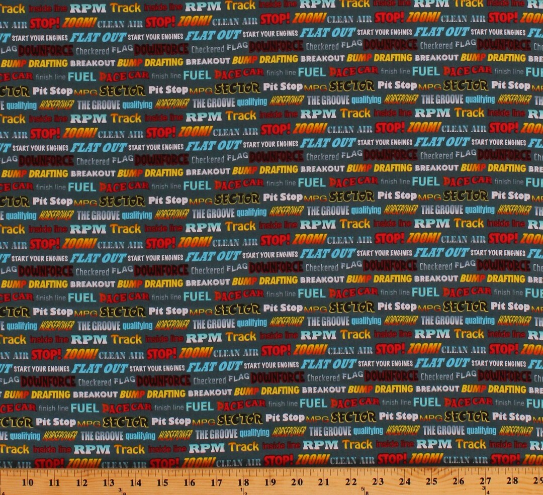 Cotton Racing Race Car Drivers Terms Words Phrases on Gray Sports Start ...