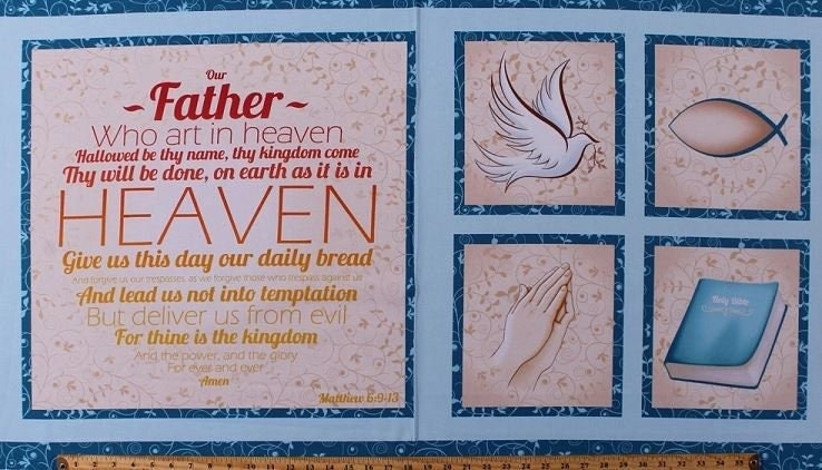 23" X 44" Panel the Lord's Prayer Bible Scripture Verses Praying Hands ...