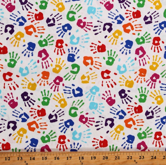 Cotton Handprints Hand Prints Rainbow Multi-color on White Top | Etsy
