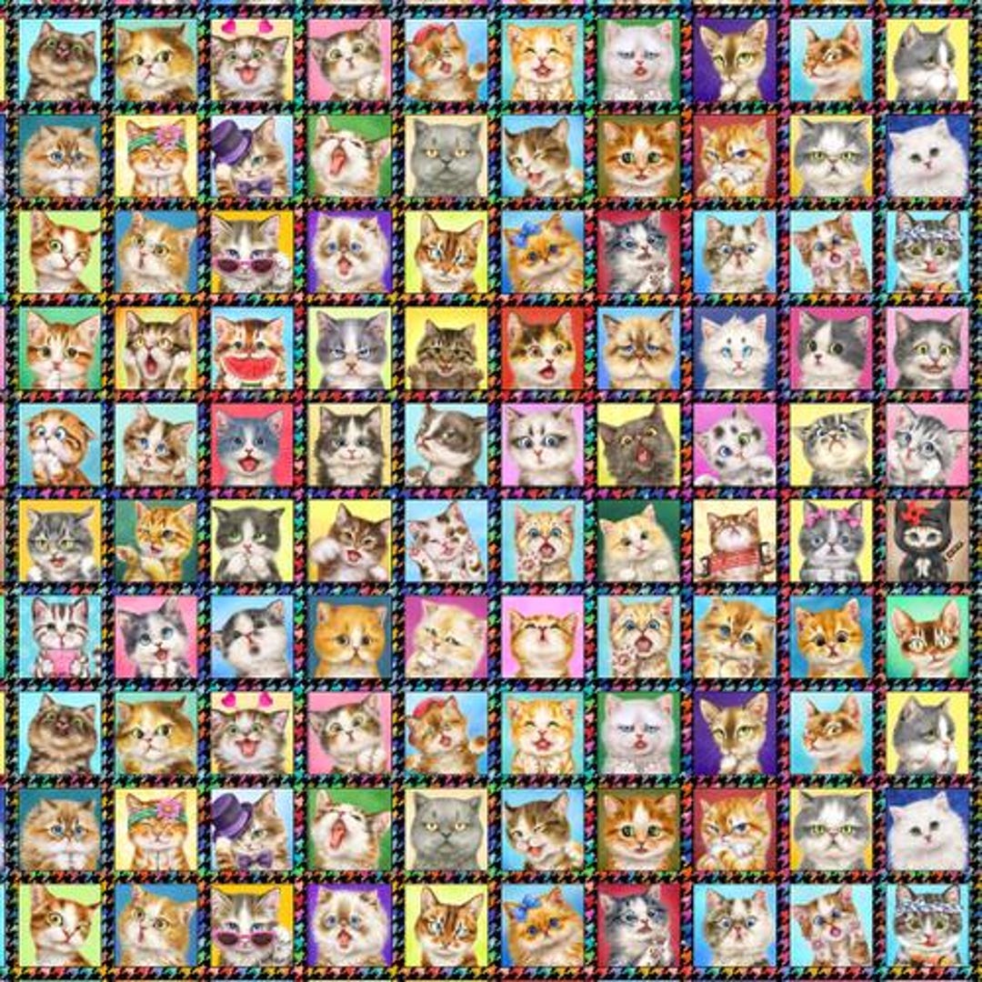 Cotton Instagram Famous 3" Blocks Black Multicolor Cats Face Studio E ...