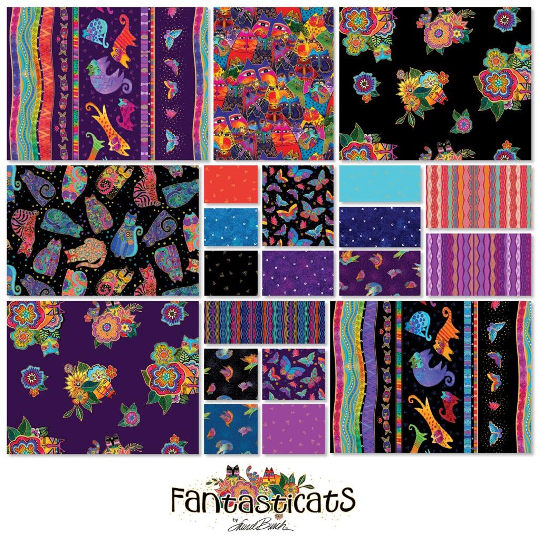 10" Layer Cake Squares- Fantasticats by Laurel Burch for Clothworks 10 ...