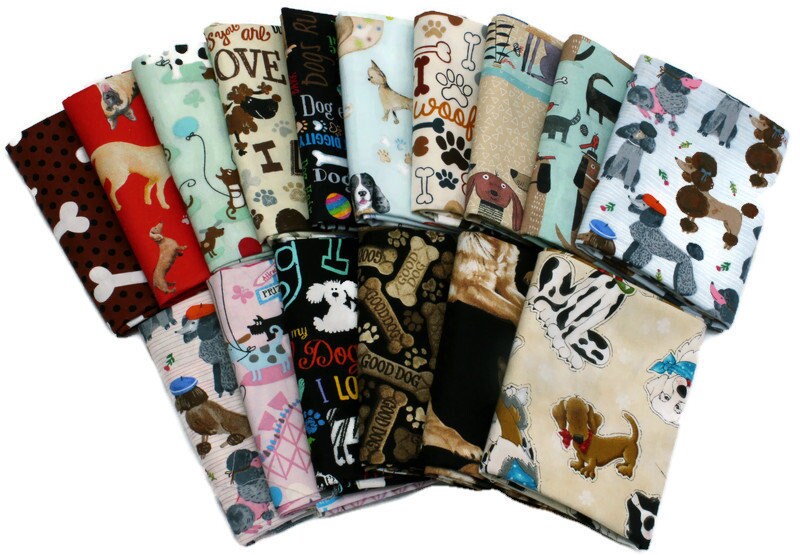 10 Fat Quarters - Dogs Puppy Puppies Canine Pets Animals Quality ...